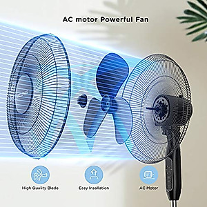 PELONIS 16'' Pedestal Remote Control, Oscillating Stand Up Fan 7-Hour Timer, Supreme 16"-Black & PFB50A2ABB-V 3-Speed Box Fan for Full-Force Circulation with Air Conditioner, Black, 2020 New Model