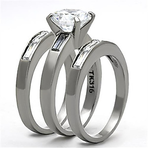 Marimor Jewelry 4.35 Carat Cubic Zirconia Stainless Steel Engagement Wedding Ring 3 Piece Set Size 5