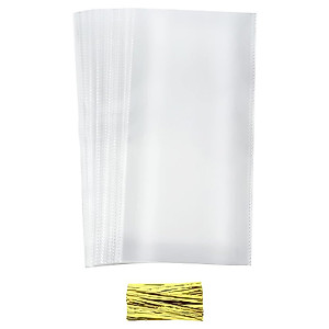 UUYYEO 100 Pcs Large Cellophane Bags Cello Gift Wrap Bags Wine Bottle Gift Bags Cellophane Wide Clear Bags Baby Shower Treat Bags with 100 Pcs Twist Ties