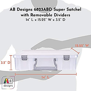 AB Designs 6823ABD Super Satchel with Removable Dividers, Stackable Home Storage Organization Container, Clear with Sliver Latches and Handle
