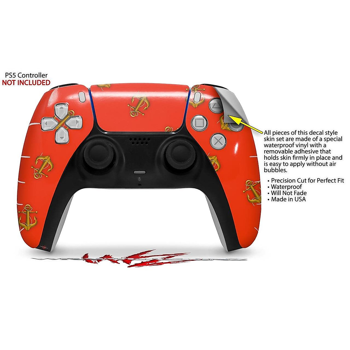 WraptorSkinz Skin Wrap compatible with Sony PS5 DualSense Controller Anchors Away Red (CONTROLLER NOT INCLUDED)