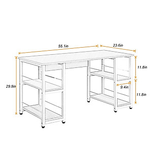 Computer Desk, Computer Desk with Shelves, 55 inches Office Desk with 4 Storage Shelves, Large Space Home Office Desks Trestle Desk Workstations, Modern Desk Writing Desk for Home Office (Walnut)