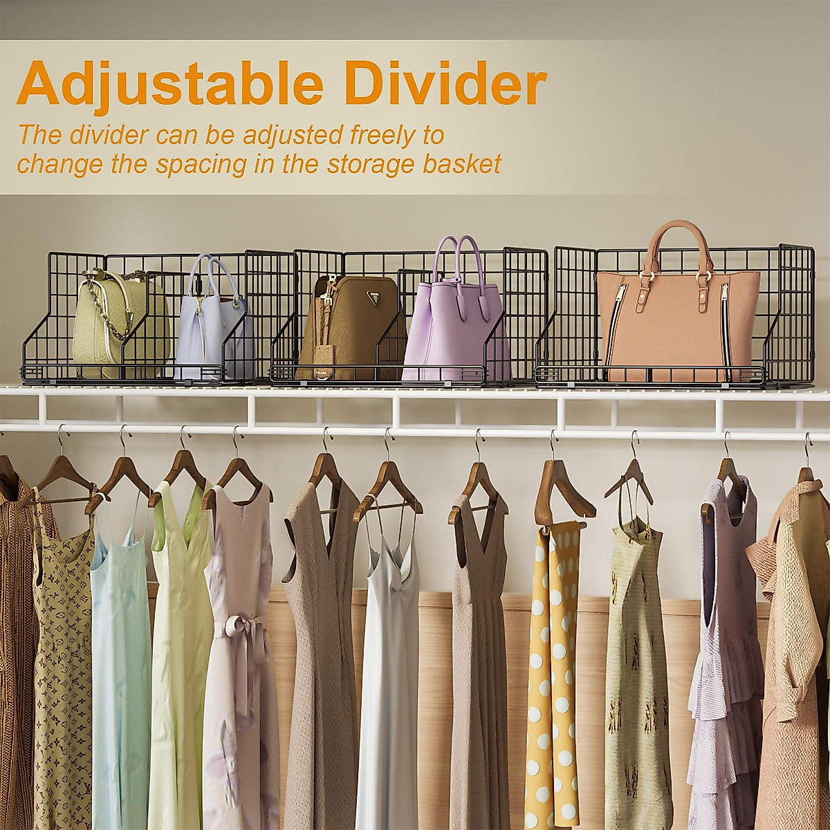 Sonyabecca Purse Storage Organizer for Closet:Adjustable Dividers Handbag Organizer,Stackable Wire Handbags Storage Baskets-Small and Medium-Sized Wallets Tote Chain Bags Clutches