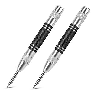 2Pcs Heavy Duty Automatic Center Punch, 5'' Premium Steel Spring Loaded Center Hole Punch, Adjustable Spring Impact Center Marker Scriber Tool for Metel, Plastics, Wood, Glass by karmiero