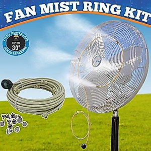 mistcooling - Fan Mist Kit - Made in USA tubing - Low Pressure Misting Ring - DIY Fan Mist Ring with Brass/Stainless Steel Nozzles (2 Nozzle System)