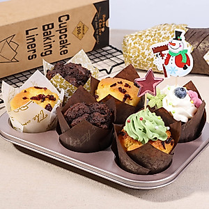 Bake Choice Nordic Paper 200pcs Tulip Cupcake Liners for baking cups with Fancy White design with Gold leaves EU Parchment paper Tulip Muffin liners, Cupcake Wrappers for Party, Wedding, Birthday