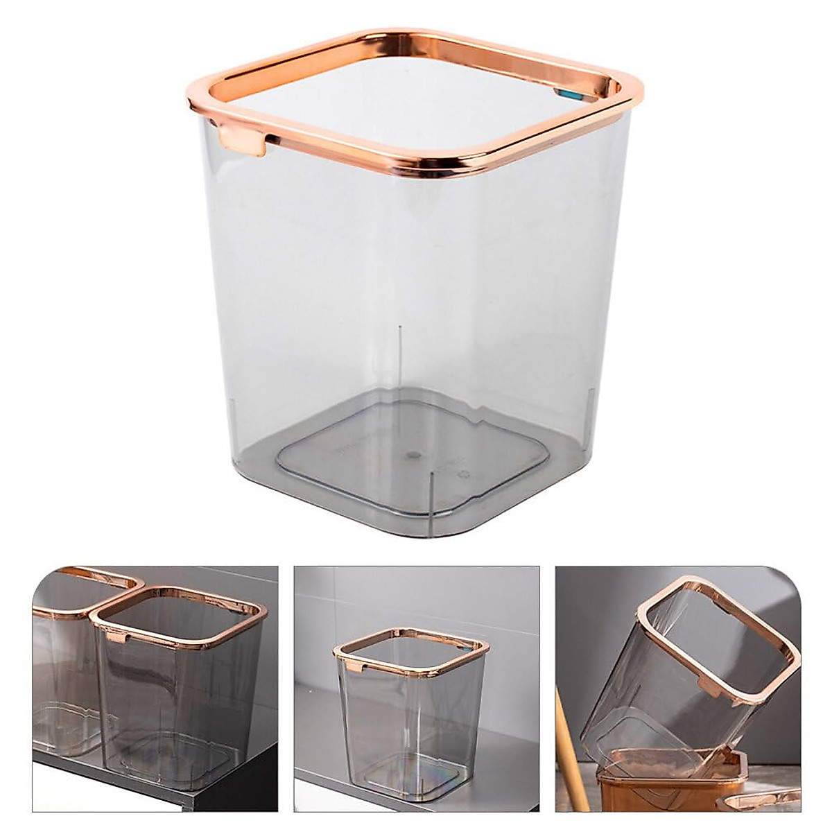 HOMSFOU Transparent Trash Can Plastic Trash Can Tabletop Trash Can Clear Trash Can Bathroom Adorable Waste Bin Trash Bin Retro Trash Can Belt Pressure Ring Accessories Office The Pet