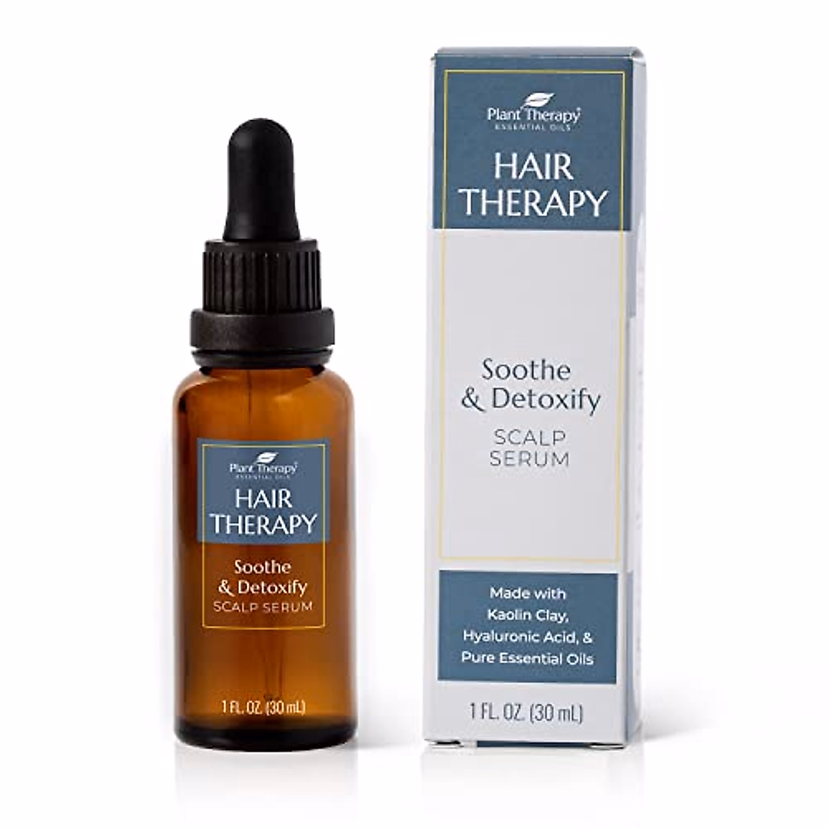 Plant Therapy Hair Therapy Soothe & Detoxify Scalp Serum 1 oz with Hyaluronic Acid, White Kaolin Clay & Hair Therapy Blend, Remove Product Buildup, Balance Oils, and Stimulate Circulation