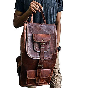 18" Brown Leather Backpack Vintage Rucksack Laptop Bag Water Resistant Casual Daypack College Bookbag Comfortable Lightweight Travel Hiking/Picnic for Men