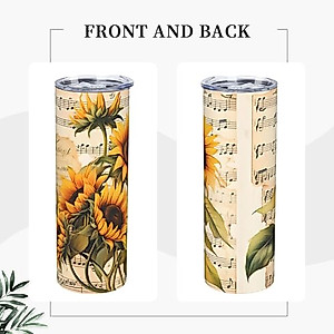 Tangopi Song Sunflower 20 oz Tumbler with Lid and Straw Insulated Travel Coffee Mug Reusable Spill Proof Coffee Cups Stainless Steel Water Bottle for Hot and Cold Drinks