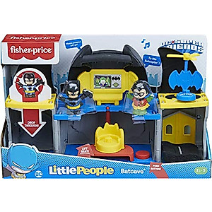 Fisher-Price Little People DC Super Friends Batcave, Batman playset with figures for toddlers and preschool kids ages 18 months to 5 years