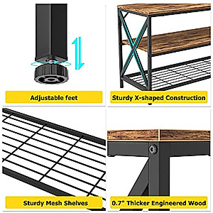 Hompenny TV Stand for TV up to 65 Inch, Industrial Entertainment Center for Living Room Bedroom, Sturdy Wood TV Console Table  TV Cabinet with 3-Tier Storage Shelves, Rustic Brown