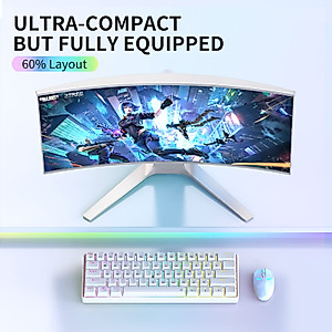Punkston TH61 60% Mechanical Gaming Keyboard,RGB Backlit Wired Ultra-Compact Mini Mechanical Keyboard Full Keys Programmable White (Optical Brown Switch)