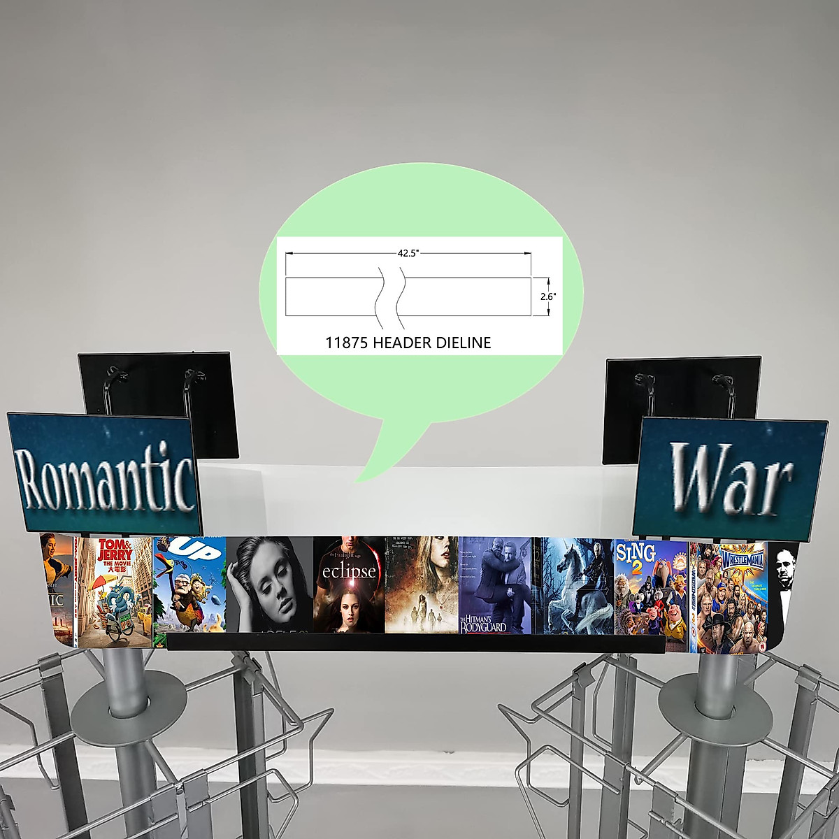 FixtureDisplays® DVD, CD, BlueRay, Literature,Greeting Card Postcard Rack Display High Capacity 64 Adjustable Pockets 5.1" to 10.6" Wide, up to 8" Tall Cards 11875