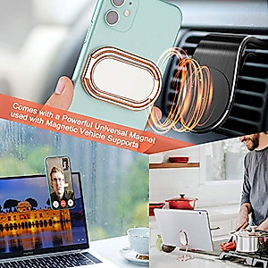 Attom Tech Double-Folding Phone Ring Holder 360° Rotation Zinc Alloy Metal Pink Finger Ring Buckle Grip Kickstand Ultra-Thin Magnetic Car Mount Vehicle Bracket Cell Phone Smartphone Tablet (Rose Gold)