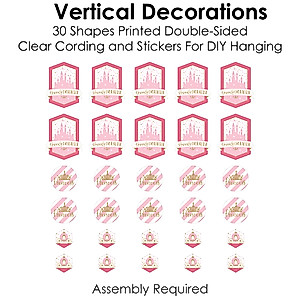 Big Dot of Happiness Little Princess Crown - Pink and Gold Princess Baby Shower or Birthday Party DIY Dangler Backdrop - Hanging Vertical Decorations - 30 Pieces