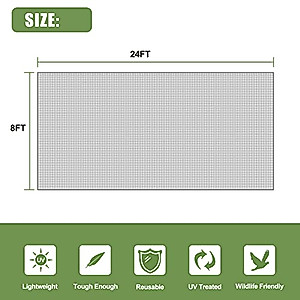 Garden Mesh Netting, Normal Plant Net Row Cover, Ultra Fine Mesh Protect Vegetable Plants Fruits Flowers Crops Greenhouse, Bird Mosquito Insect Bug Barrier Screen Mesh Netting (White, 8Ft x 24Ft)
