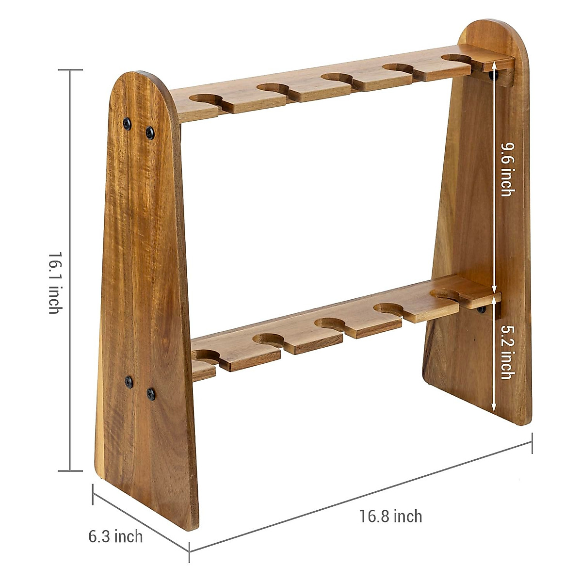 MyGift Industrial Metal Tabletop Wine Glass Holder Stand with 2 Hanger Bars and Shabby White Washed Wood Base - Countertop Stemware Drinking Glasses Hanging Rack