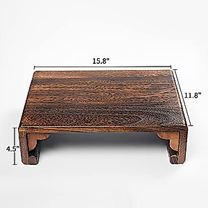 SINOBEST Low Wood Stool, Rectangular Bed Step Stool, Large Surface Step Ladder for Kitchen & Bathroom, Foot Rest Stool Under Desk, Portable Bed Table for Laptop and Tea