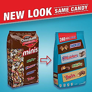 SNICKERS, TWIX, 3 MUSKETEERS & MILKY WAY Minis Size Chocolate Candy Variety Mix, 67.2-Ounce 240 Pieces (Packaging May Vary)