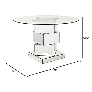 Meridian Furniture Haven Collection Modern Contemporary Mirrored Dining Table with Round Tempred Glass Top, 50" W x 50" D x 31.5" H