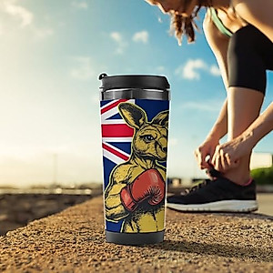 Boxing Kangaroo Australia Flag Travel Coffee Mug Reusable Insulated Drinking Cup with Lid for Home Outdoor Works 13 Oz