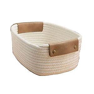 Typutomi Cotton Coiled Rope Basket with Handles Woven Basket for Storage Nursery Storage Basket Decorative Storage Basket Towel Baskets Laundry Basket for Bathroom Baby Toy Basket(S:11x8.6x4.3 inch)