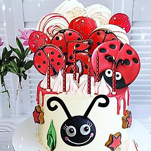 12Pcs Ladybug Themed Birthday Candles Cake Cupcake Ladybird Toppers Candles for Kids Girls Boys Party Decorations Supplies Baby Shower Celebration