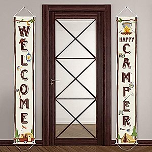 Camping Party Banner Camping Party Decorations Welcome Porch Sign for Camping Themed Birthday Baby Shower Decorations