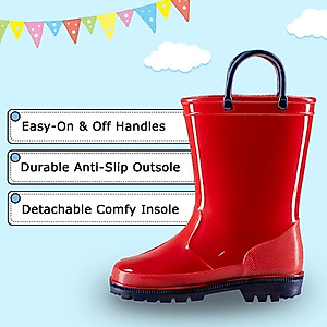 EUXTERPA Kids Rain Boots Unisex Children Lightweight Waterproof Boots Solid Color Toddler Rain Shoes with handles for Boys and Girls Toddler Size 2 Red