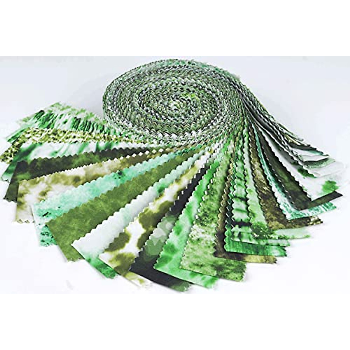 Soimoi 40Pcs Tie Dye Print Precut Fabrics Strips Roll Up 1.5x42inches Cotton Jelly Rolls for Quilting - Green