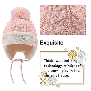 Winter Kids Beanie Hat Baby Knitted Hats Fleece Earflap Beanie Windproof Warm Toddler Beanies Boys Girls 0-5 Years (Pink, 2-5 Years)