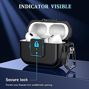 R-fun for Airpods Pro 2/1 Case with Secure Lock, Magnetic Protetive Hard Case Cover with Cleaning Kit, Keychain and Lanyard for Airpods Pro 2022/2019-Black