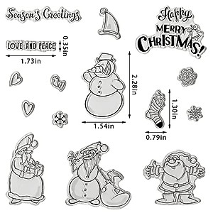 Christmas Clear Stamps for Card Making Christmas Santa Snowman Clear Stamp Christmas Blessing Words Transparent Silicone Stamp for DIY Scrapbooking Supplies Embossing Paper Card Album Decoration Craft