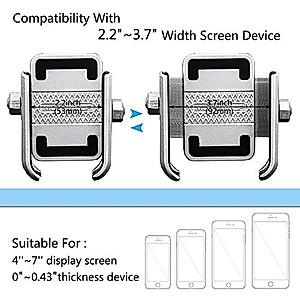 2022 vicelecus Motorcycle Phone Mount, Adjustable Anti Shake Metal Bike Phone Holder for iPhone 13 Plus Samsung Galaxy S21 S20 S10 GPS Silver