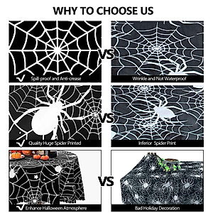 60 Inch Round Polyester Tablecloth, Halloween Black Spider Web Table Cloth, Spillproof Washable Polyester Table Cover - Perfect for Halloween Party Decorations