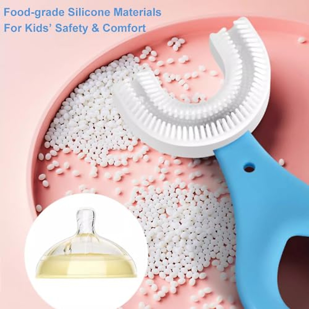 2PCS Kids U-Shaped Toothbrush, Manual Training Tooth Brush, Food Grade Soft Silicone Brush Head, 360° Oral Teeth Cleaning Design for Toddlers and Children(S(Ages 2-6))