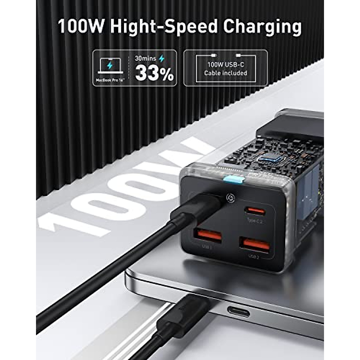 Baseus USB C Charger - PowerCombo On 100W Power Strip with 4 USB Ports & 2 Outlet Extender - USB Charging Station for MacBook Pro/Laptops/iPhone/Samsung/iPad Fast Charging