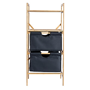 Household Essentials Bamboo Storage Shelf with Cotton Fabric Drawers, Natural and Black