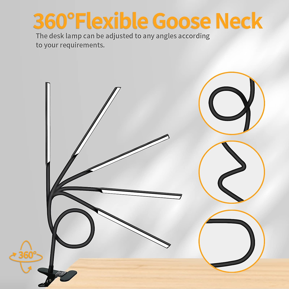 ECHEAIO Clip on Light LED Desk Lamp with Clamp Eye-Caring Dimmable Reading Light for Headboard,3 Modes 10 Brightness, Flexible Gooseneck Book Light Memory Function Desk Lamps for Home Office