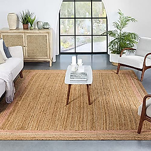 Well Woven Larkspur Border Pattern Contemporary Blush & Natural Color Hand-Braided Basket Weave Jute 5' X 7'6" Area Rug