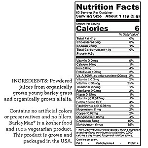 Hallelujah Diet Organic BarleyMax - Barley and Alfalfa Grass Juice Powder, Original, 4.2oz (60 Servings)