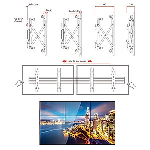 3x3 Video Wall Pop Out Mounting System Horizontal Rails Fixed Displays with with Micro Adjustment Arms Vesa Universal TV Television Monitors