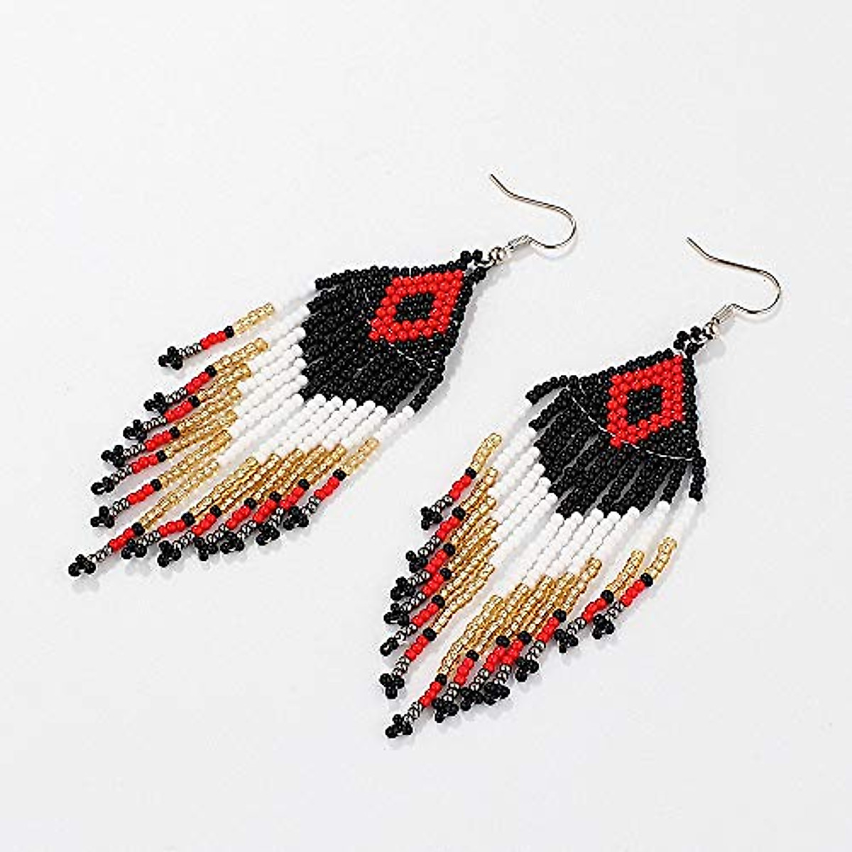 Weicam Women Jewellery 4 Pair Multicolor Nation Bohemian Style Tassel Earrings Handmade Beaded Jewelry