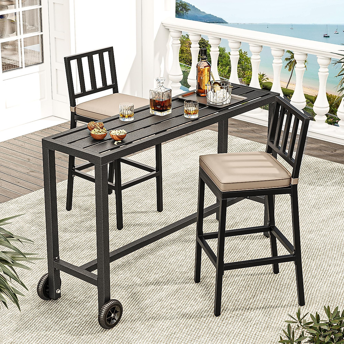 YITAHOME 55" Outdoor Bar Table, Rectangle Narrow Counter Height Table, Ideal Bar Height Table for Balcony, Patio, Garden, Yard, Poolside, Silver Bottom Texture