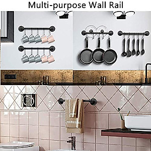 OROPY Wall Mounted Pot Pan Rack 21'' Set of 2, Industrial Utensils Wall Hanger Iron Pipe Kitchen Hanging Rail with 10 S Hooks