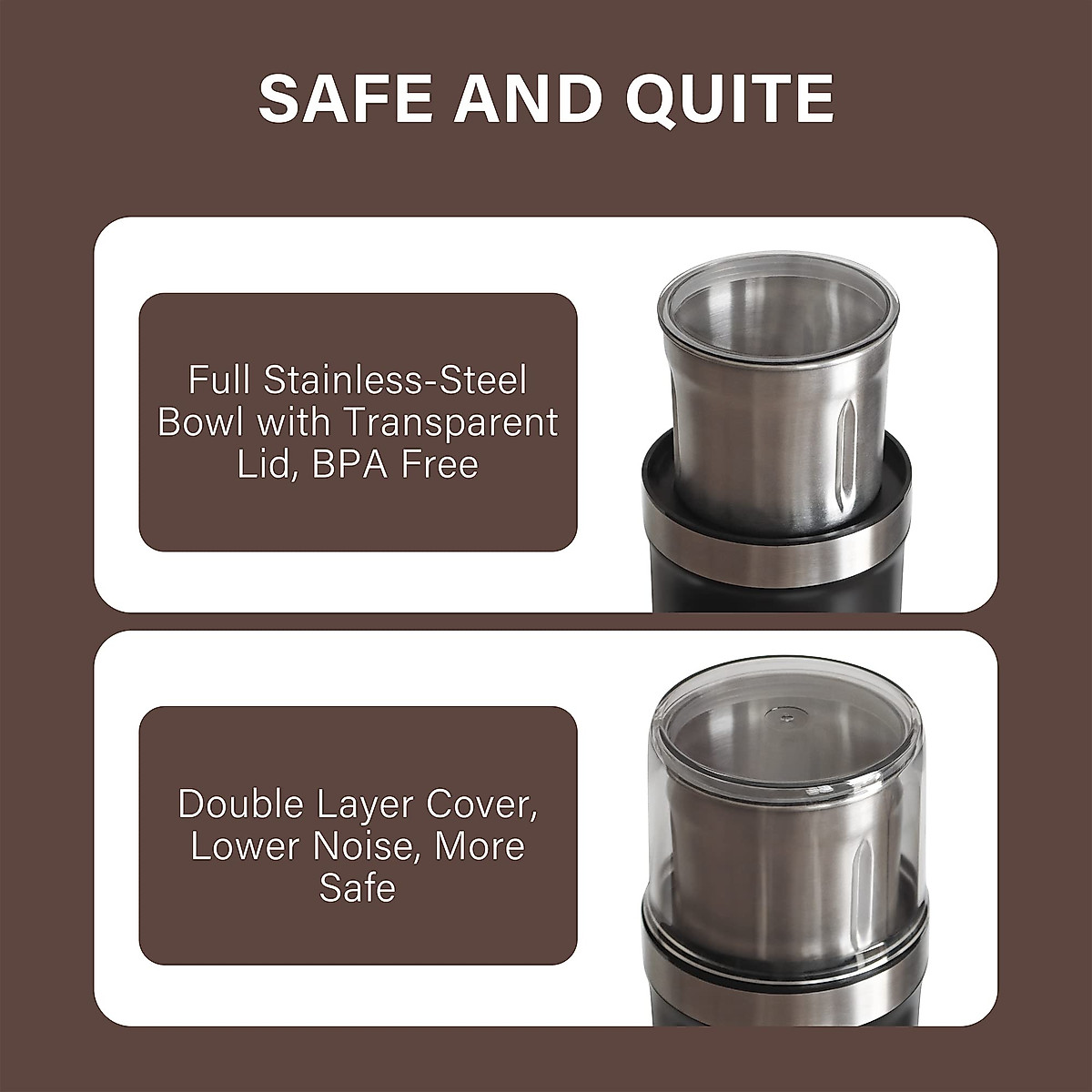 Herb Grinder-Wirsh Electric Spice Grinder with 5.3oz. Stainless Steel Removable Bowl,Coffee Grinder with 200W Motor for Herbs,Spices,Coffee Beans,Nuts,Grains, One Press Operation with Pollen Catcher