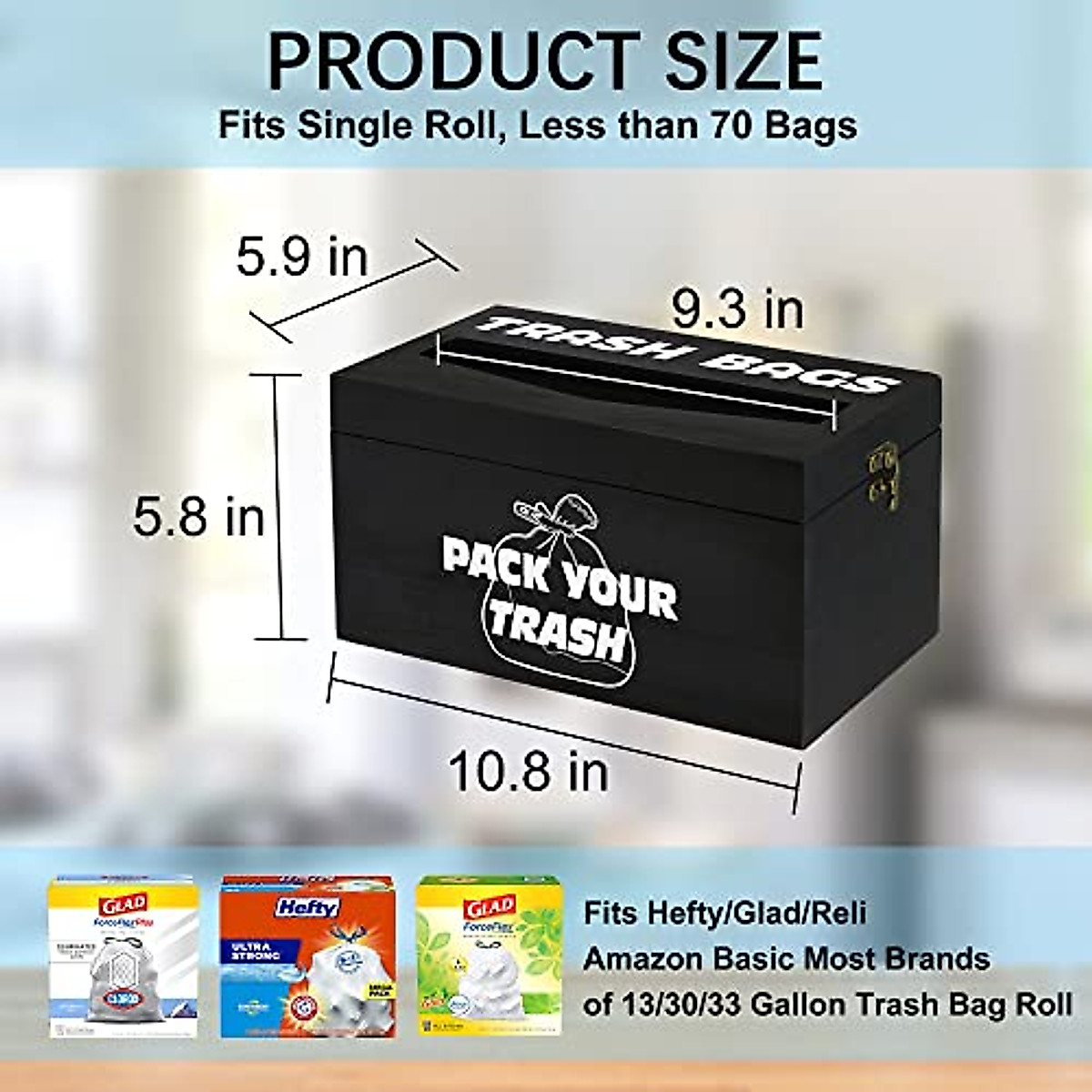 Trash Bag Dispenser Wall Mounted, Wooden Trash Bag Holder, Garbage Bag Dispenser Roll Holder Farmhouse Plastic Bag Roll Holder, Kitchen Trash Can Liner Organizer for Kitchen, Pantry