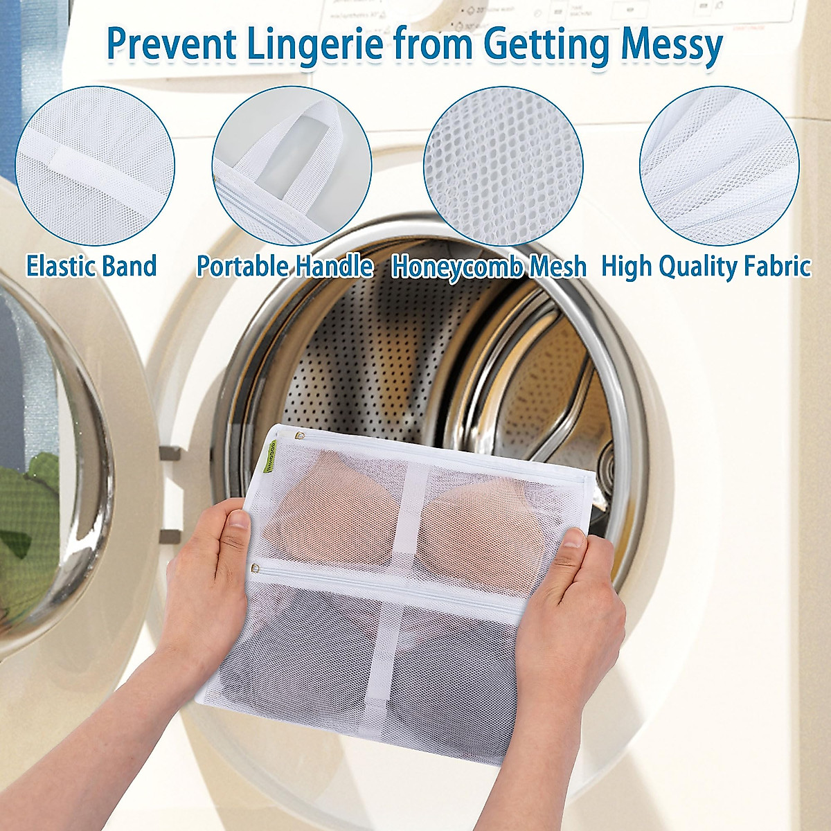 Laundry Bra Bags, 2 Pcs Bra Washing Bags, Lingerie Bags for Washing Delicates, Holds 10 A-C Cups Sizes, Underwear Brassiere Washing Bags with Zipper for Laundry Storage