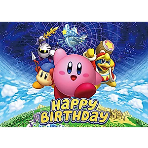 Kirby-Star Happy Birthday Photography Backdrop 5x3ft Princess Kids Kirby-Star Party Happy Birthday Party Decoration Photo Background